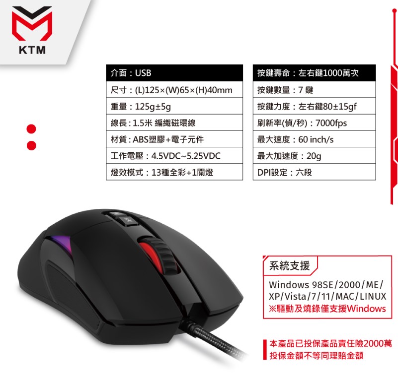 G5K電競光學自訂編成滑鼠7200DPI~需自行下載驅動程式和電子說明書 - 展新科技